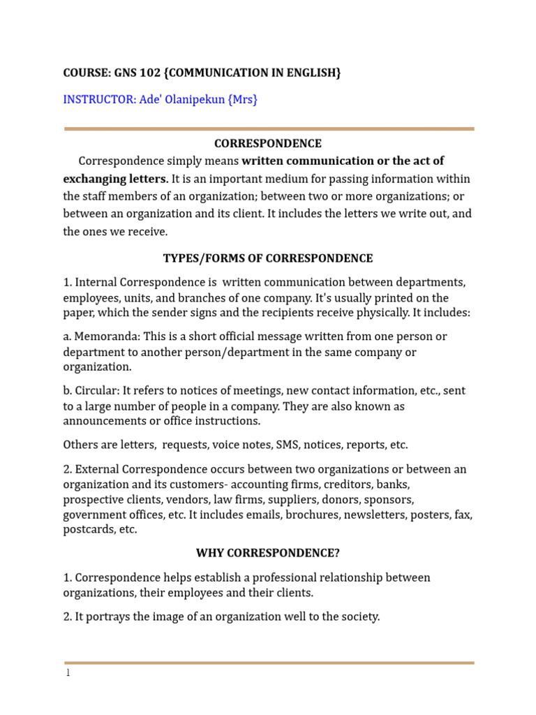 GNS 102 - (Updated) Correspondence | PDF