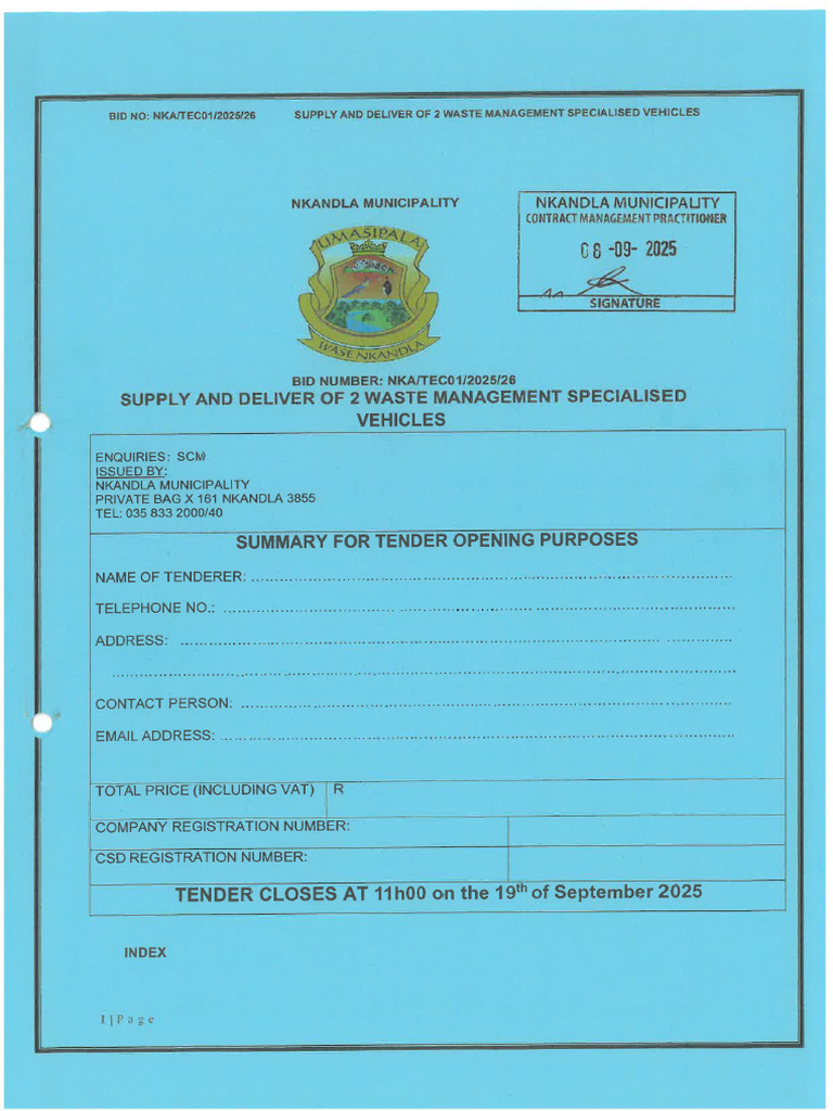 Supply and Delivery of 2 Waste Management Specialized Vehicles-Tender ...