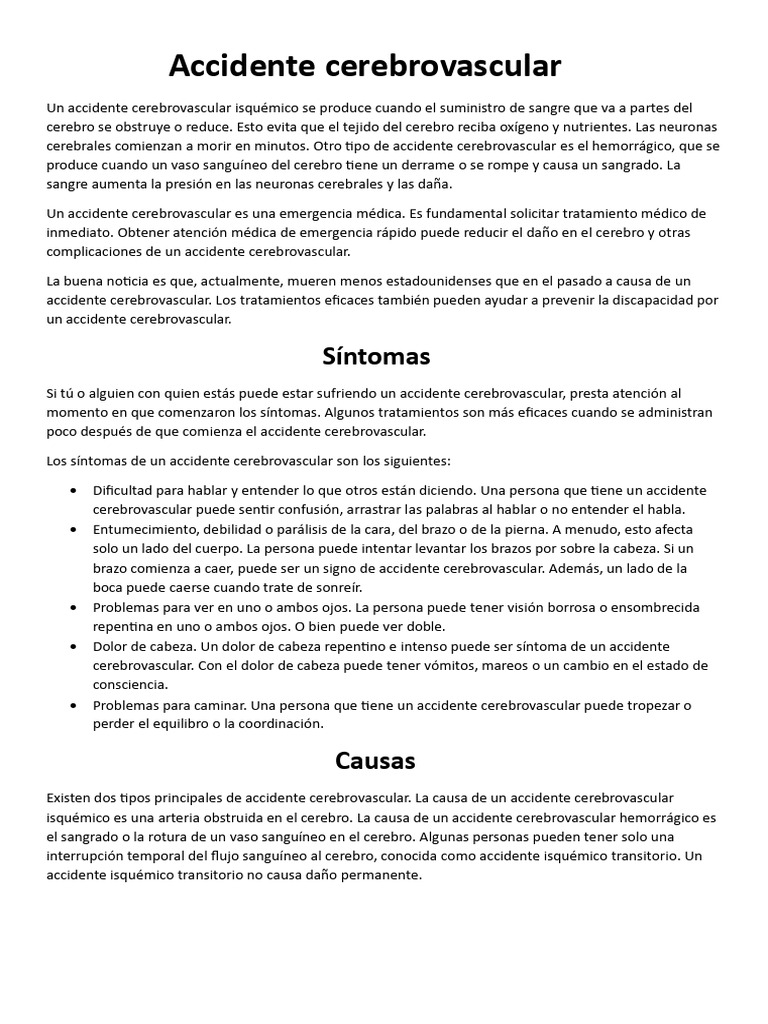Guía sobre el Accidente Cerebrovascular | PDF | Carrera | Enfermedades ...