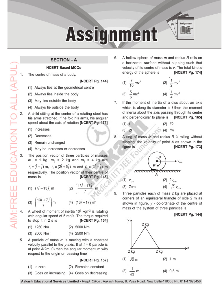 Rotational Motion - Aakash RM Modules - Extract | PDF | Rotation Around ...