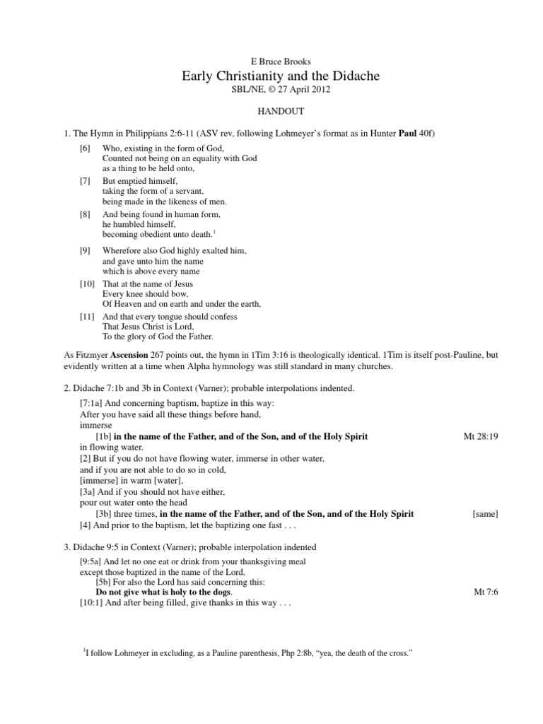 2012n Didache Handout | PDF | Baptism | Religious Behaviour And Experience