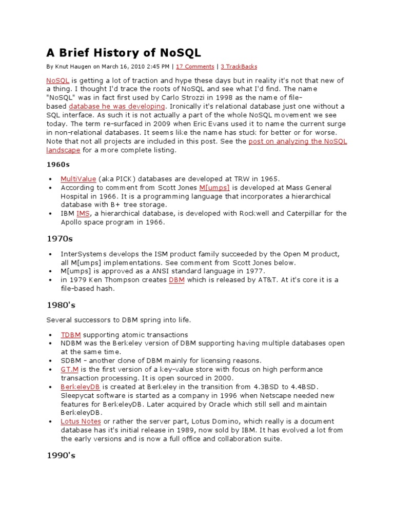 A Brief History of NoSQL | PDF | No Sql | Data Management Software