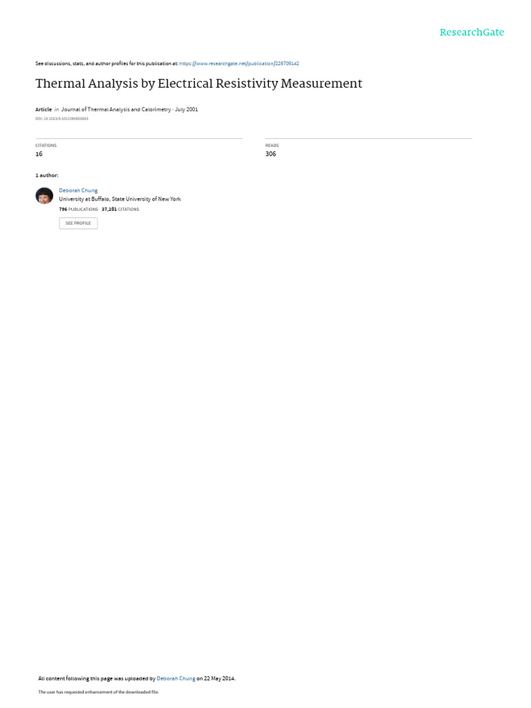 Thermal Analysis by Electrical Resistivity Measure | PDF