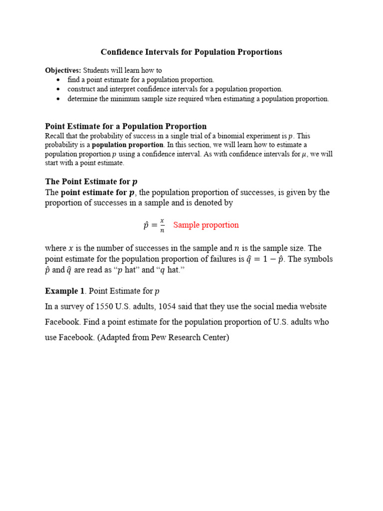 Confidence Intervals for Proportions | PDF | Sample Size Determination ...