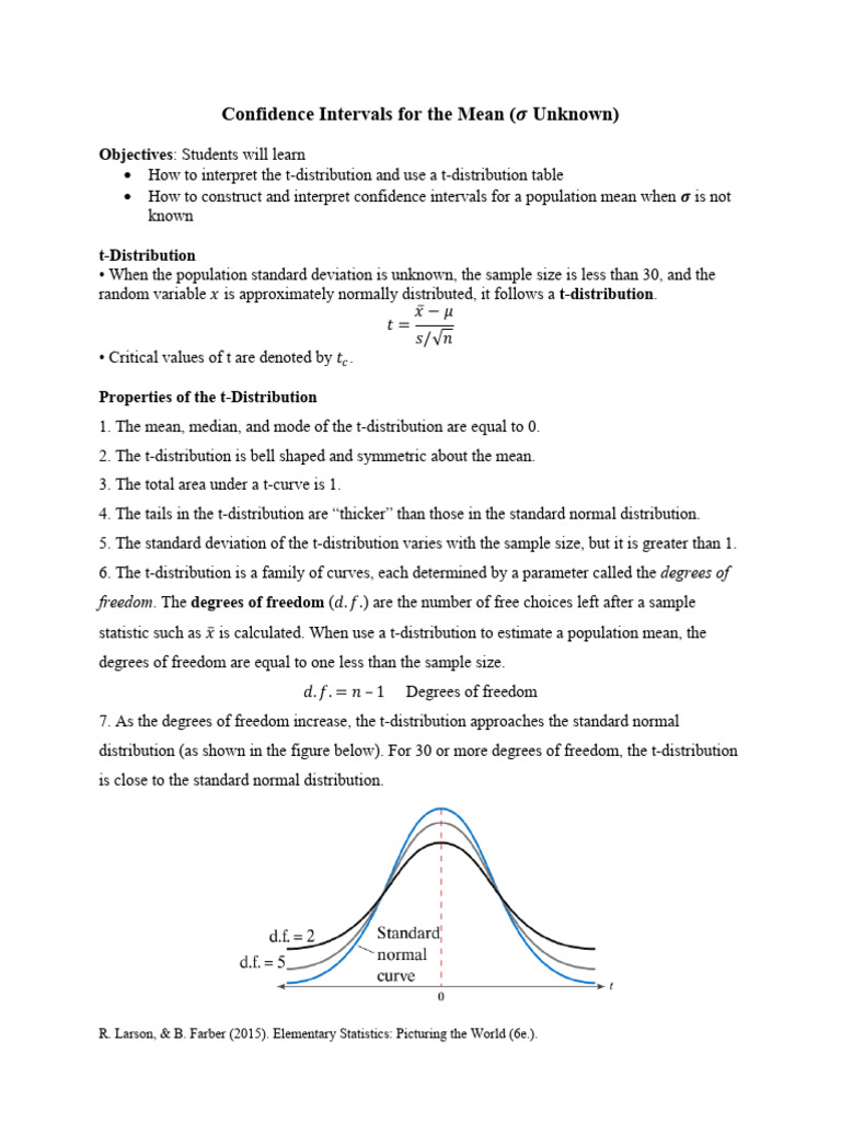 Confidence Intervals for Unknown Mean | PDF | Normal Distribution ...