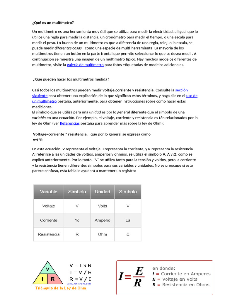Qué Es Un Multímetro | PDF | Corriente eléctrica | Corriente continua