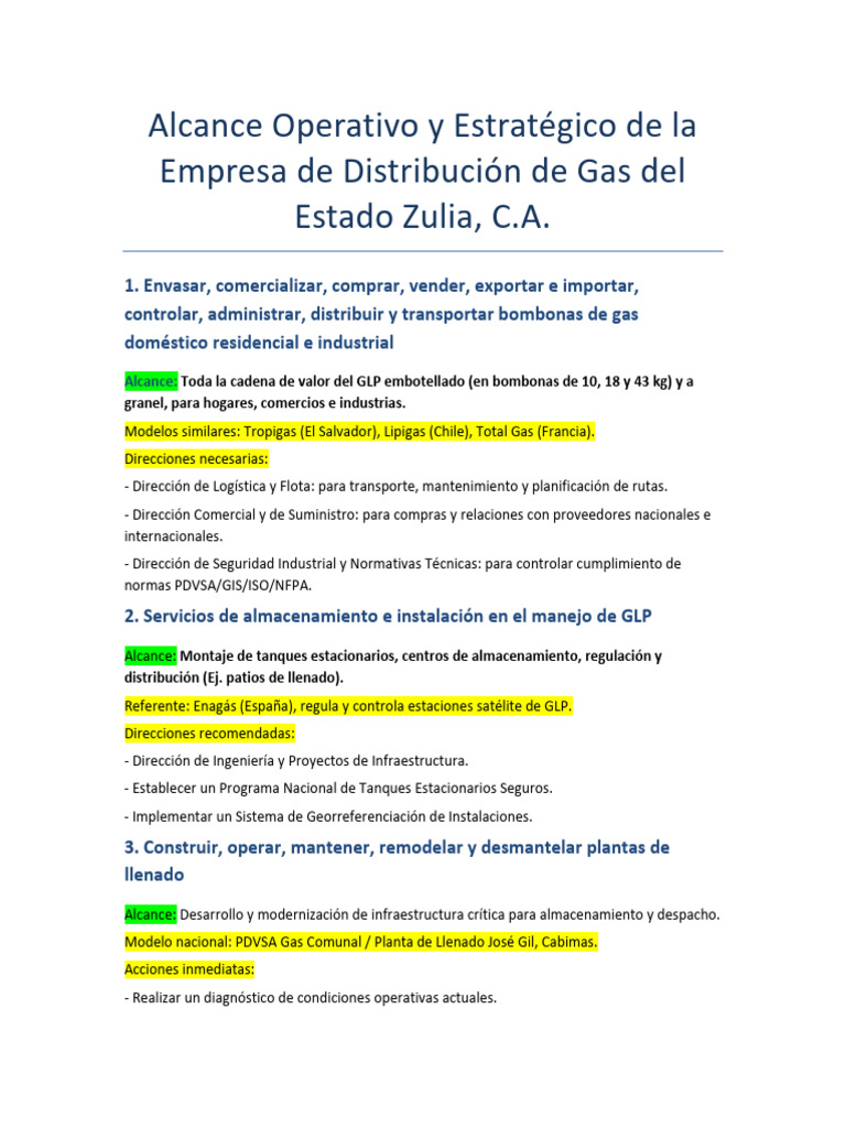 Alcance Operativo de Gas Zulia, C.A. | PDF | Economias