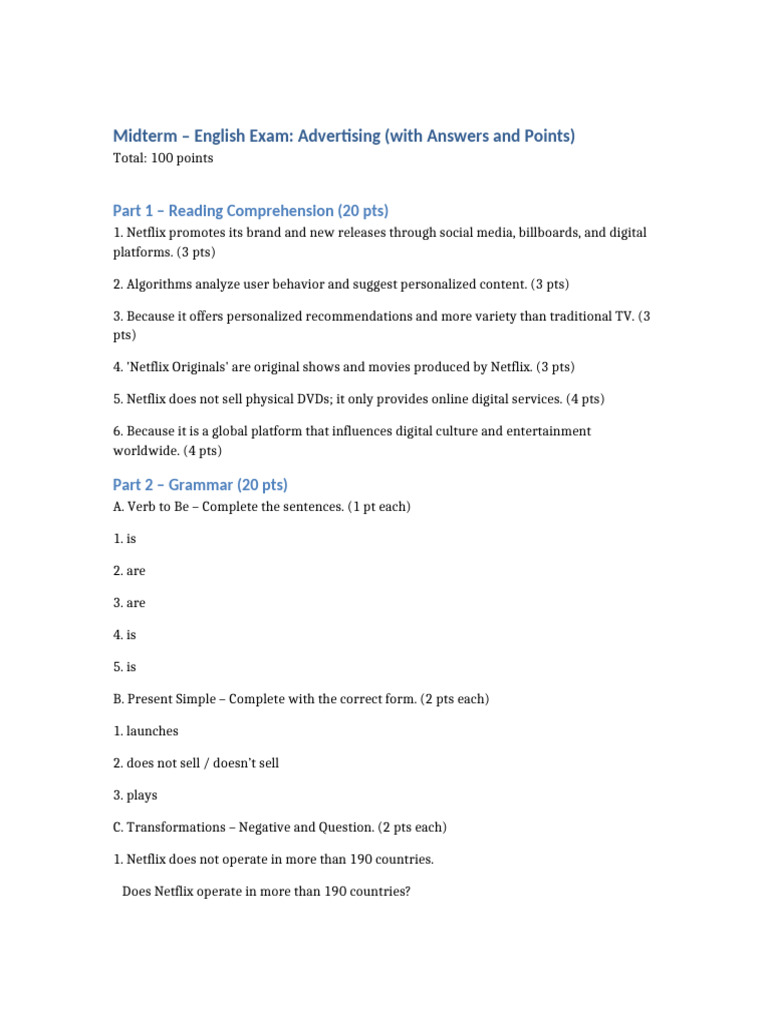 English Midterm Exam: Advertising Insights | PDF | Advertising | Netflix