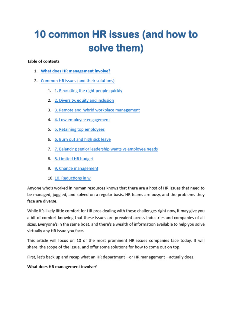 Top 10 HR Issues and Solutions | PDF | Recruitment | Employee Retention