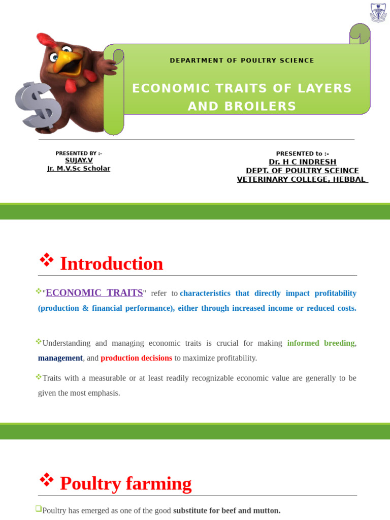 Economic Traits of Layers and Broilers - DR - Sujay V (KVAFSU, BIDAR ...