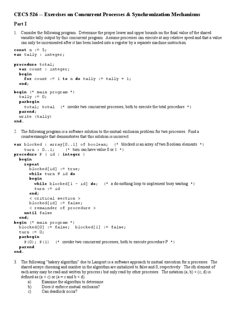 CECS 526 - Exercises On Concurrent Processes & Synchronization Mechanisms | PDF | Subroutine ...