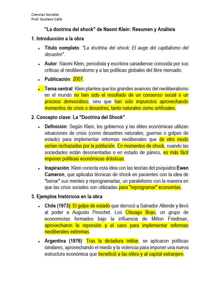 La Doctrina Del Shock | PDF | Neoliberalismo | Economias