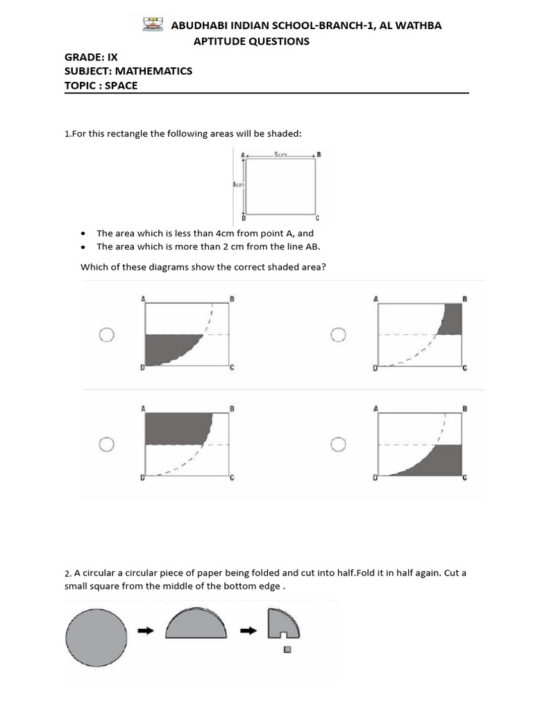 IX Grade Math Aptitude Questions: Space | PDF | Elementary Geometry ...