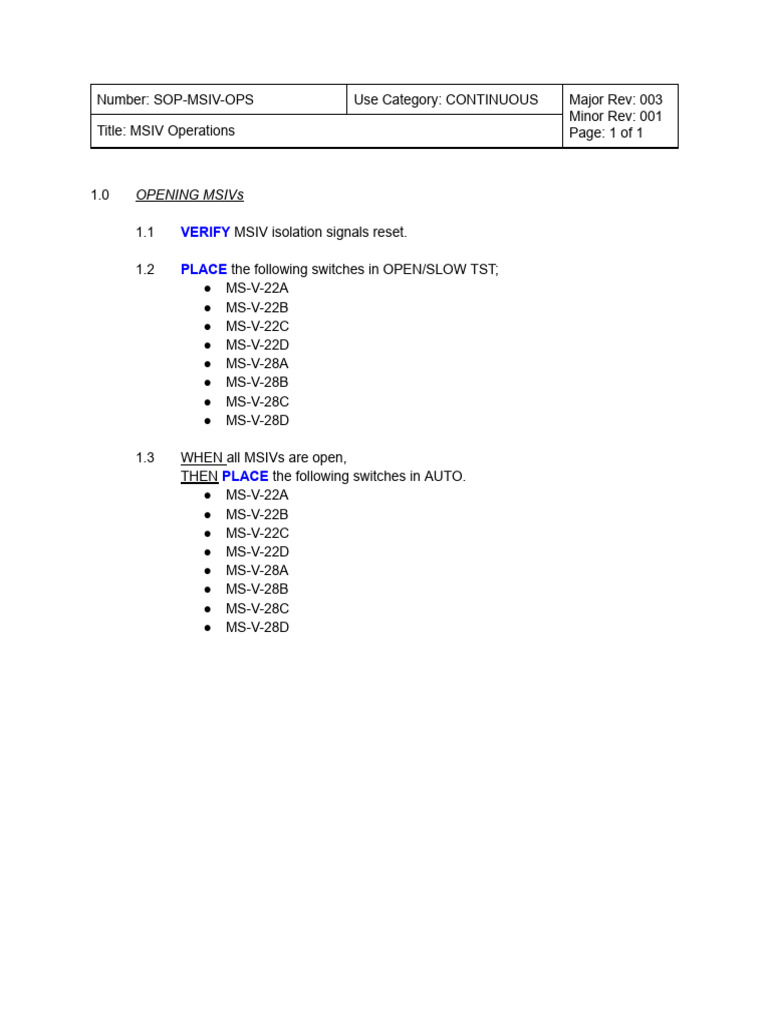 Sop Msiv Ops | PDF