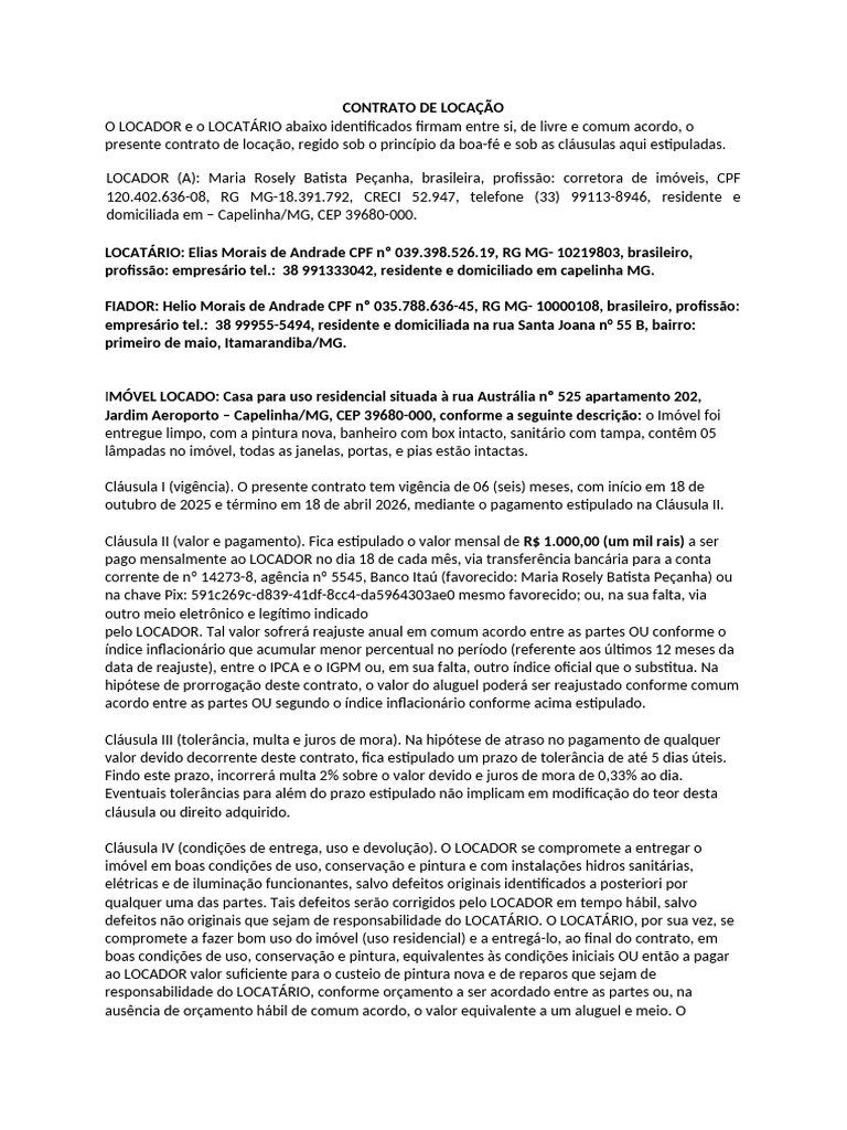 Contrato Aluguel Elenildo e Marlene | PDF | Aluguel | Direito Privado