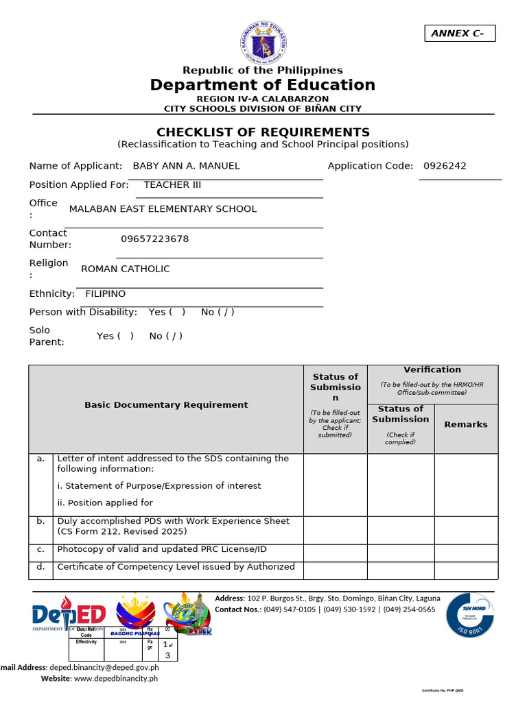 Checklist of Requirements & Omnibus Sworn Statement - Reclassification ...