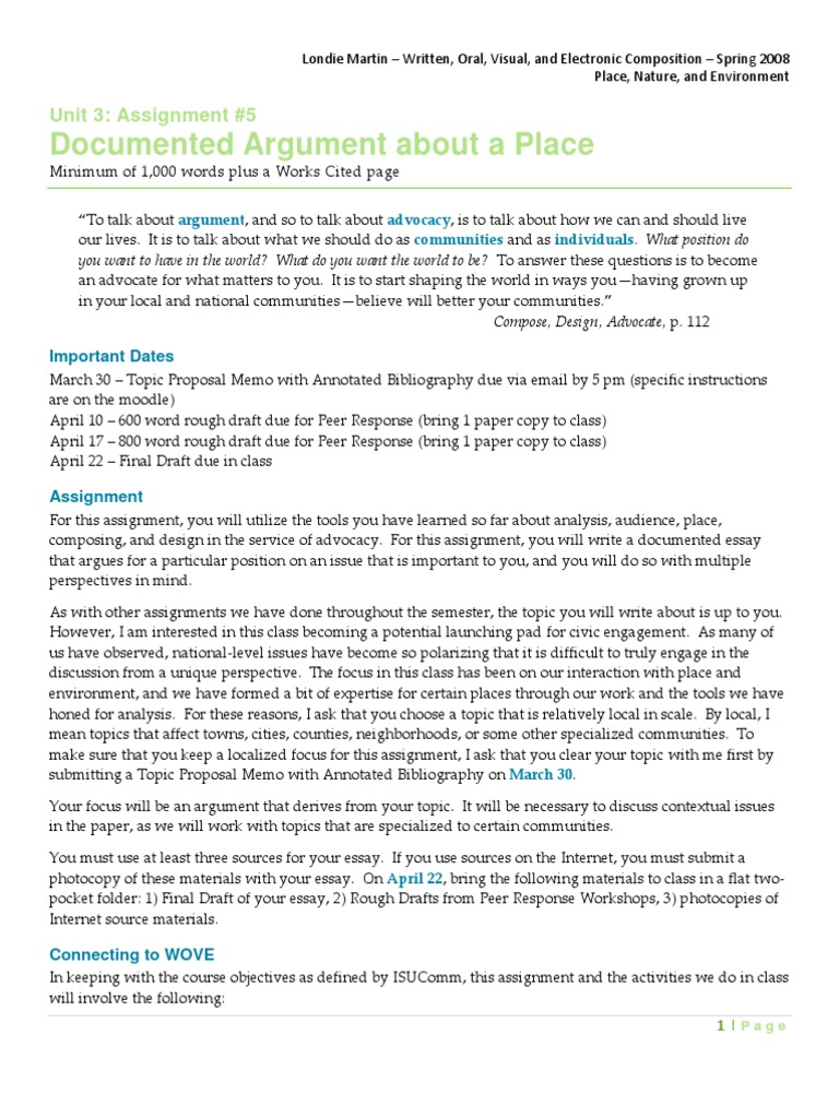 Assignment 5 - Documented Argument About A Place | PDF | Essays | Citation