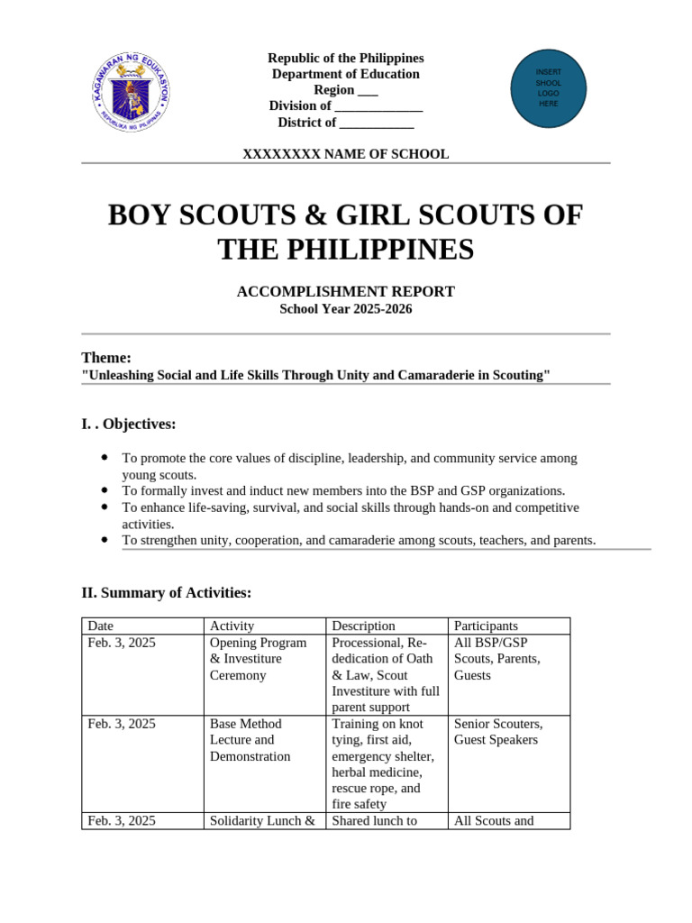 Scouting Accomplishment Report 2025-2026 | PDF | Scouting