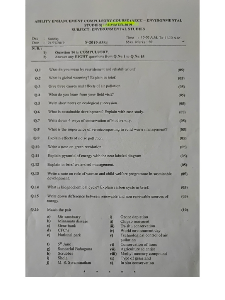 EVS Question Papers | PDF