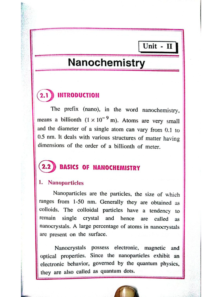 Unit II - Nanochemistry | PDF