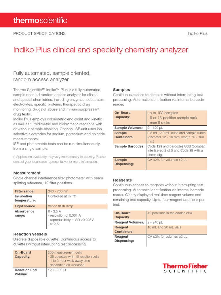 N12835 Indiko Plus TechSpecs en | PDF | Electrolyte | Chemistry