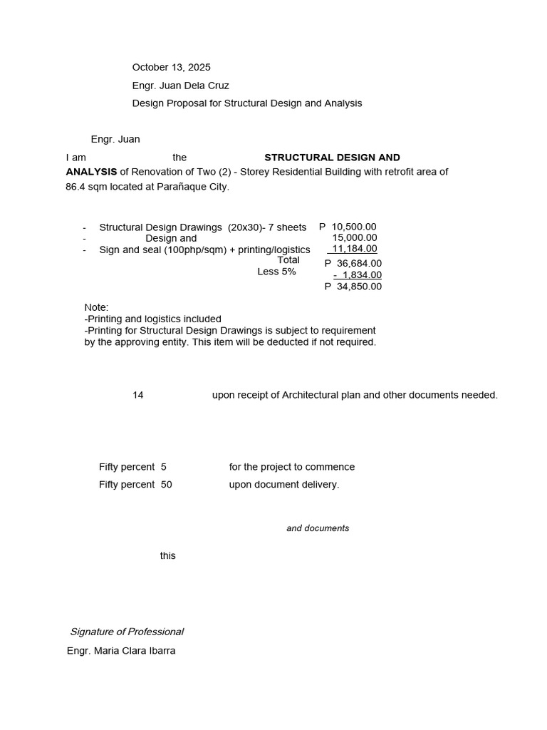 Structural Design Proposal Quotation | PDF