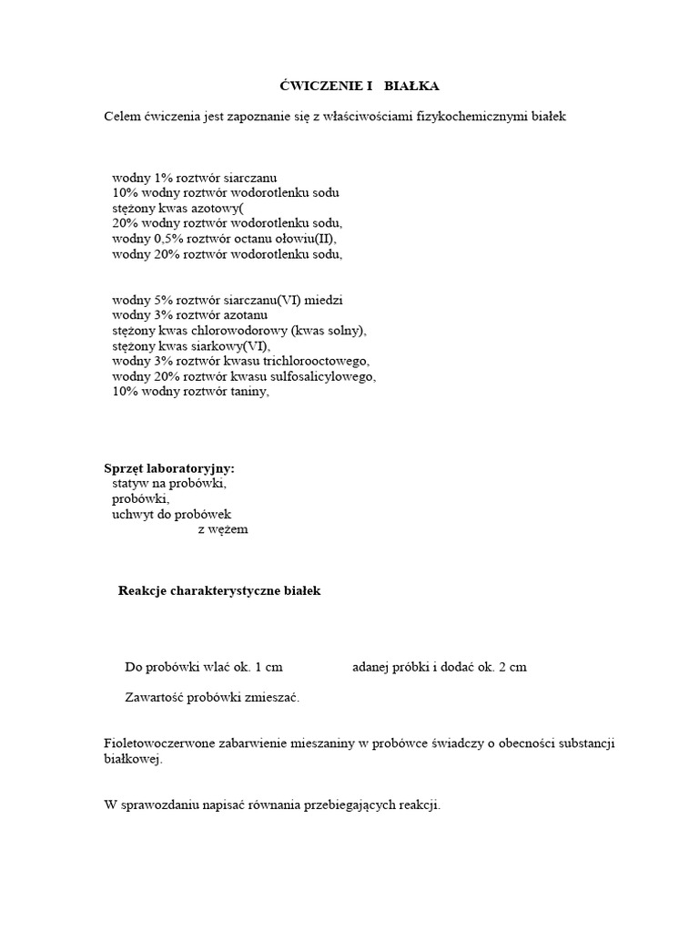 Instrukcje Do Cwiczen Z Bialek2011 | PDF