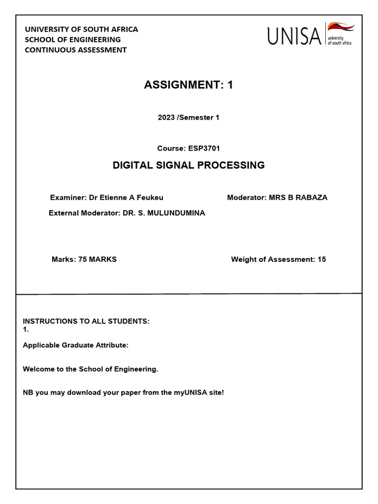 Digital Signal Processing Assignment 1 | PDF | Digital Signal ...
