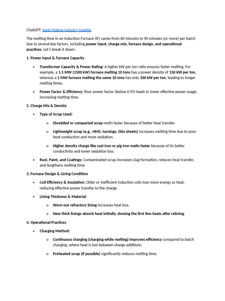 Induction Furnace Melting Time Factors | PDF | Explosion | Heat Transfer
