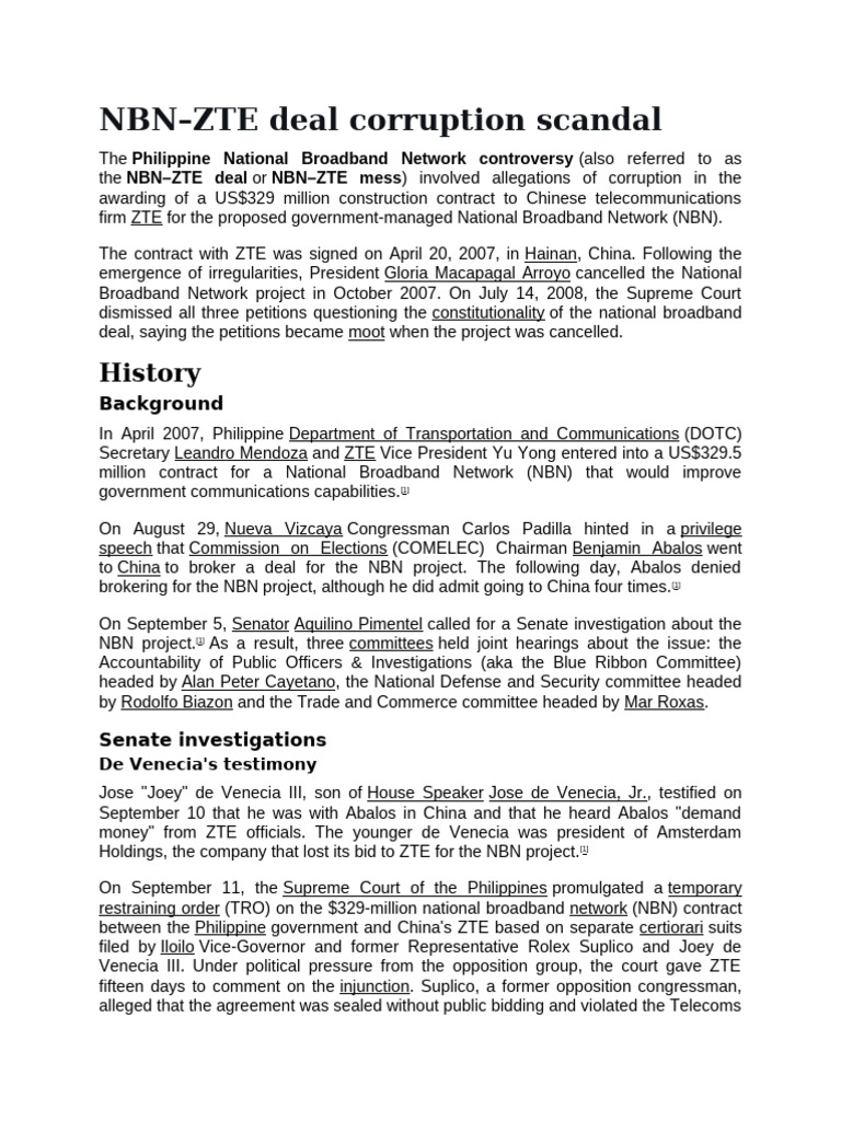NBN-ZTE Corruption Scandal Overview | PDF | Philippines