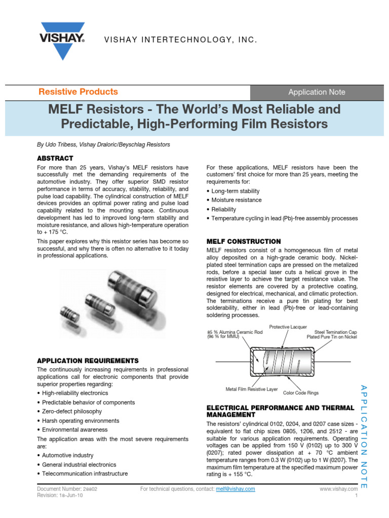MELF Resistors - The World's Most Reliable and Predictable, High ...