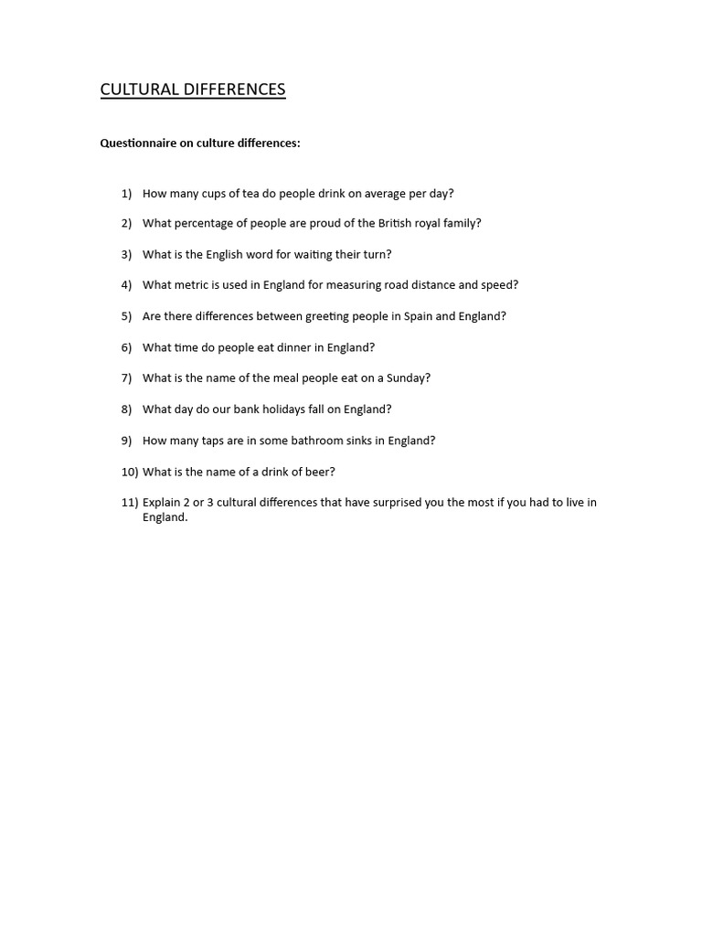 Cultural Differences Questionnaire | PDF