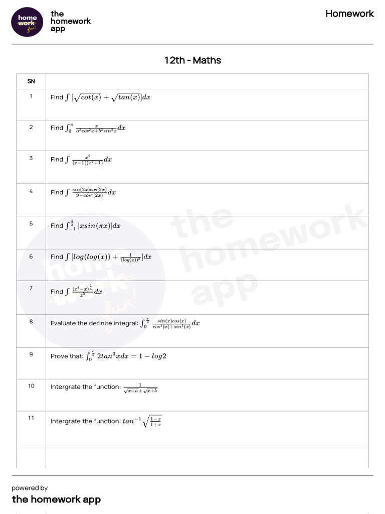 Questions - Homework - 12th - Maths - 2025-10-04T0123 | PDF ...