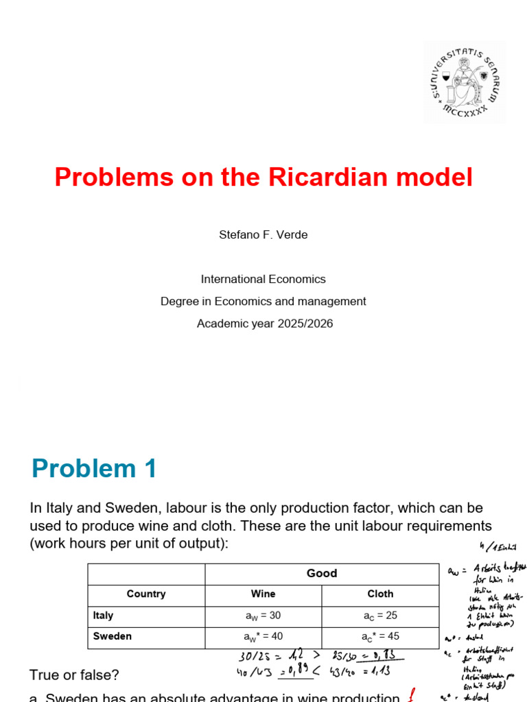 7 Problems On The Ricardian Model | PDF | Comparative Advantage | Economies