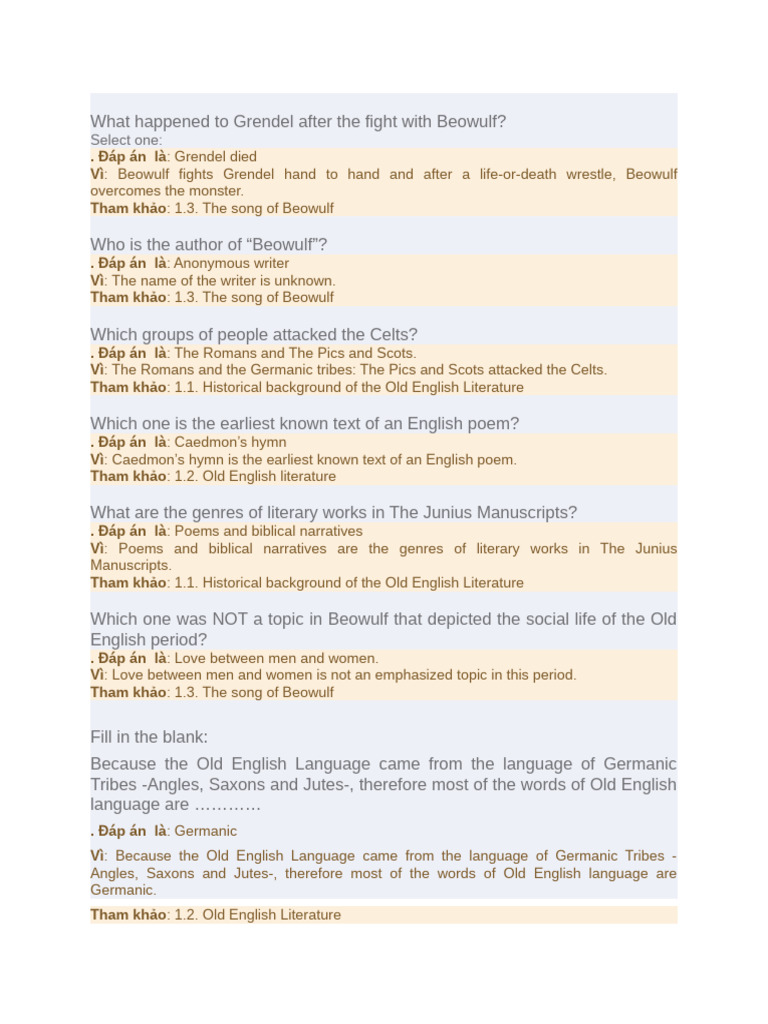 Grendel's Fate and Old English Literature | PDF | Beowulf | The ...