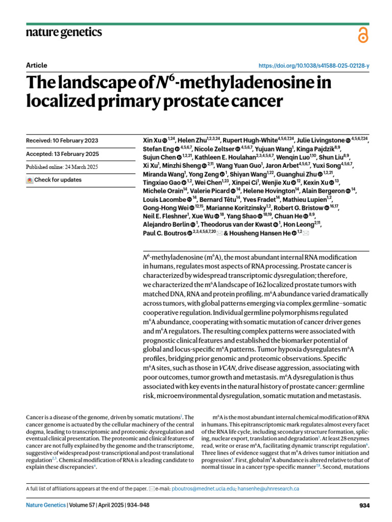 The Landscape of N - Methyladenosine in Localized Primary Prostate ...