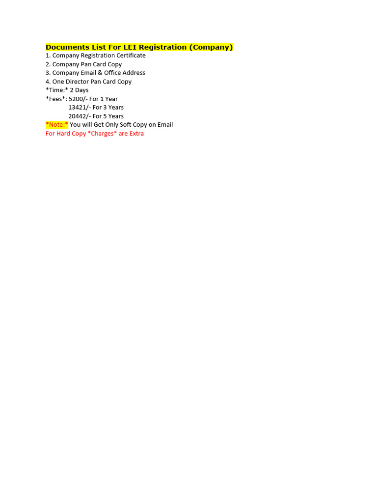 Lei Documents Lsit | PDF