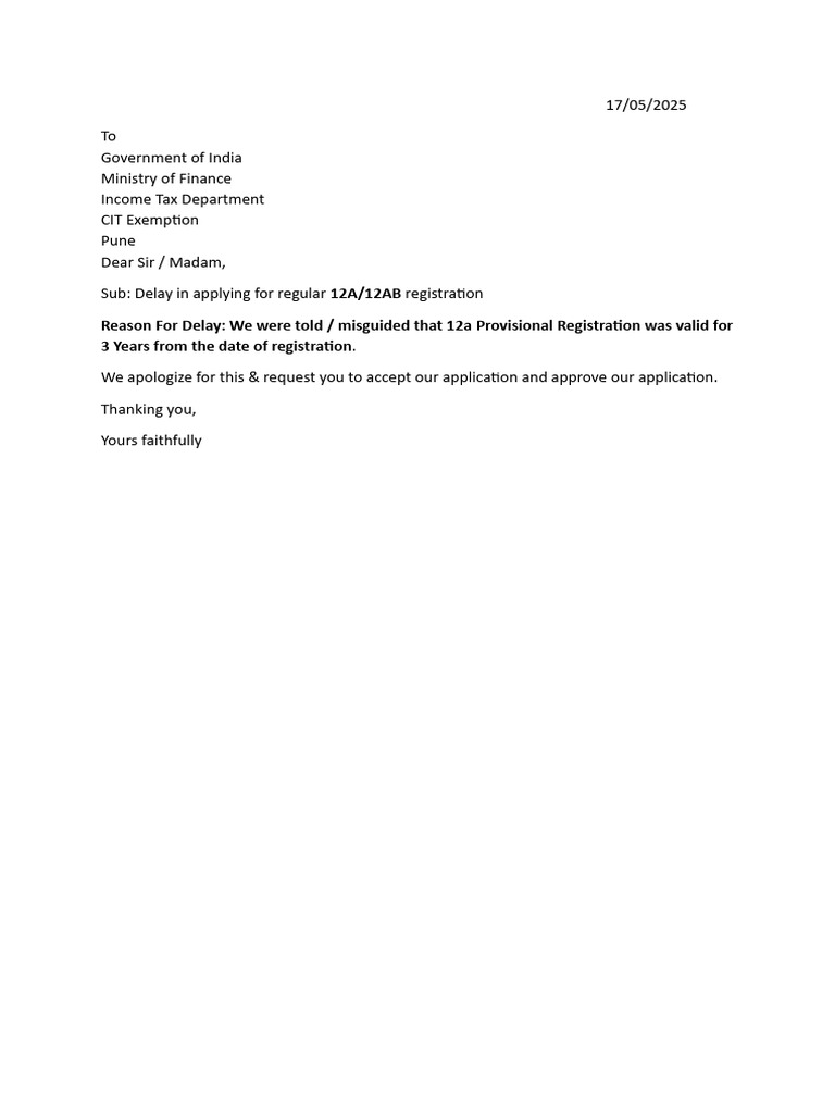 Condonation Request for 12A Registration | PDF