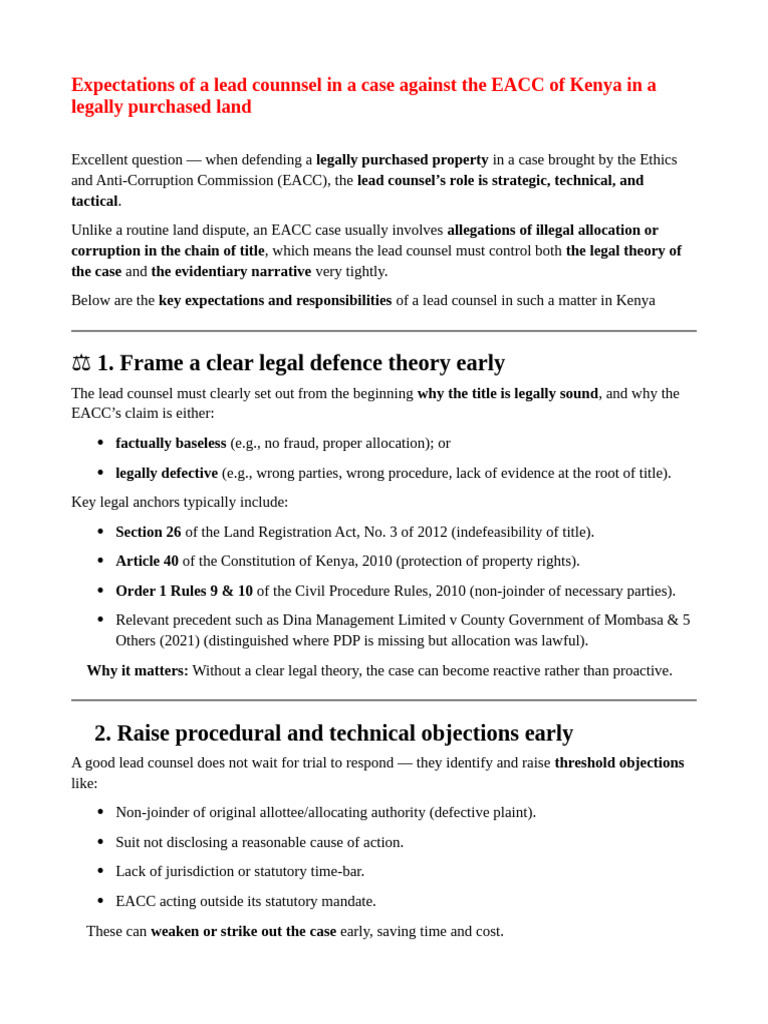 Lead Counsel Against The EACC | PDF | Evidence (Law) | Lawsuit