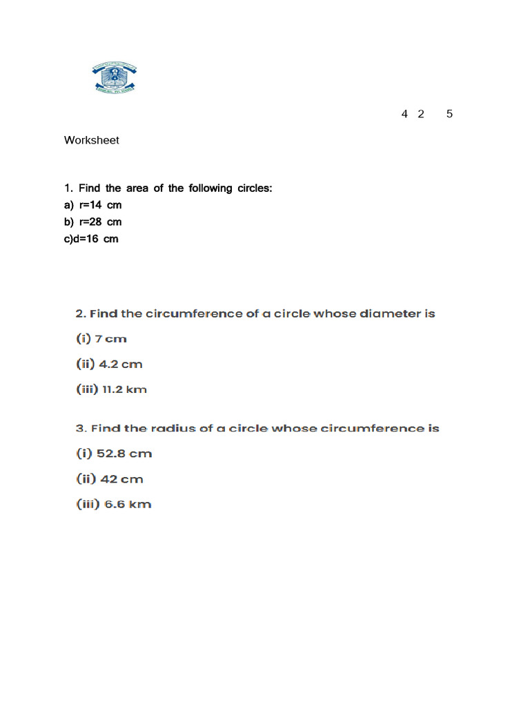 Area of Circles Worksheet | PDF