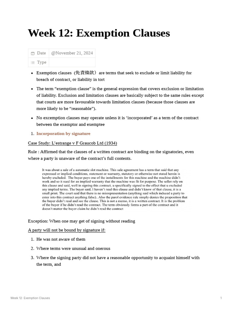 Understanding Exemption Clauses in Contracts | PDF | Negligence | Legal ...