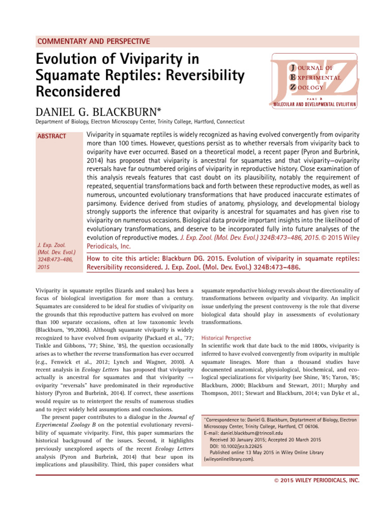 Viviparity Evolution in Squamate Reptiles | PDF | Squamata | Reptile