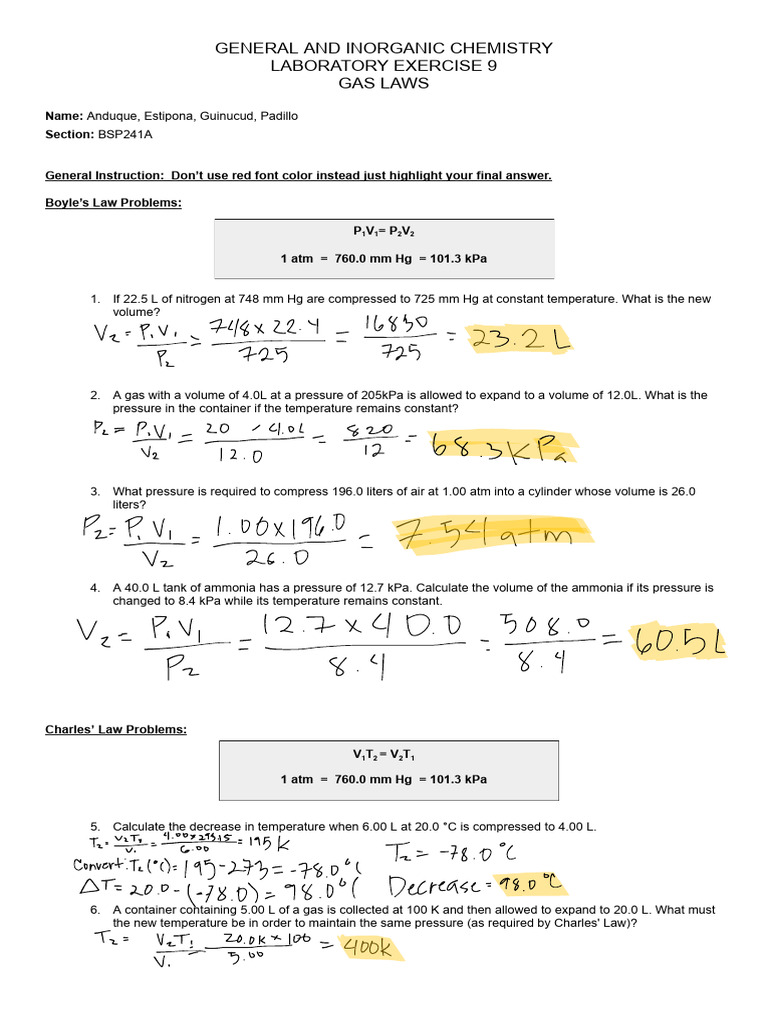 Genchem Labexercise 11 Gas Law 1group3 1 | PDF | Mole (Unit) | Gases
