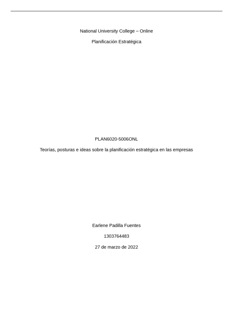 Tarea 1.2 Teor As Posturas e Ideas Sobre La Planificaci N Estrat Gica en Las Empresas | PDF ...