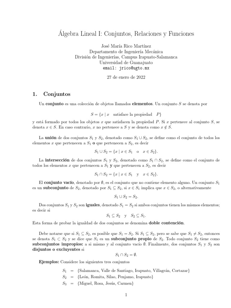 Conjuntos y Funciones en Álgebra Lineal | PDF | Función (Matemáticas ...