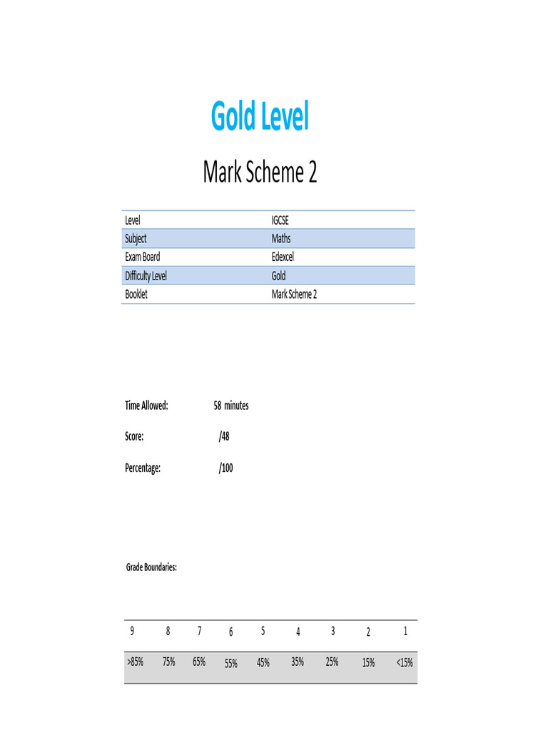 IGCSE Edexcel Math Gold Ms2 IGCSE9 1 - 2 | PDF | Student Assessment And ...