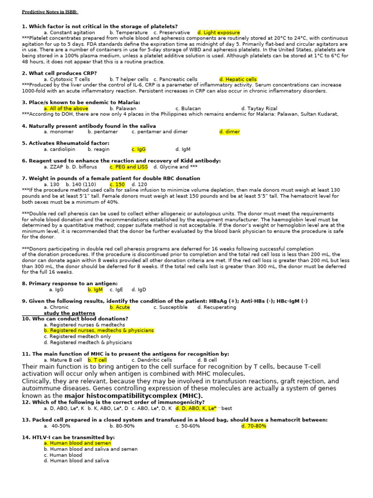 Isbb Probable Questions 2019 | PDF | Blood Donation | Red Blood Cell