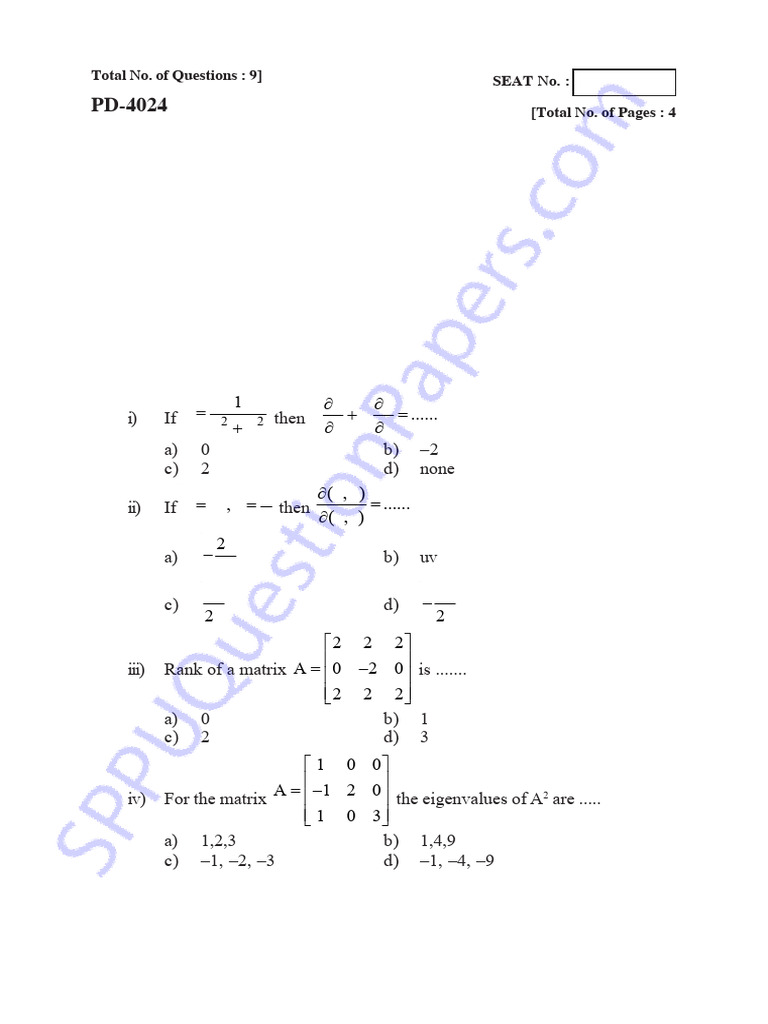 Be - First Year Fe Engineering - Semester 1 - 2025 - May - Engineering Mathematics I Pattern ...