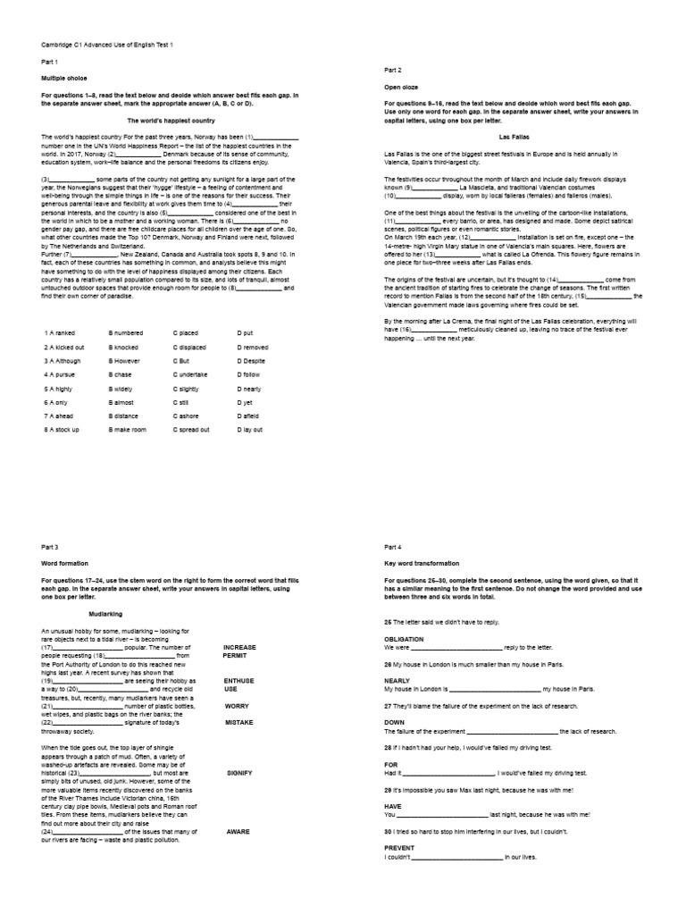 Cambridge C1 Advanced English Test 1 | PDF