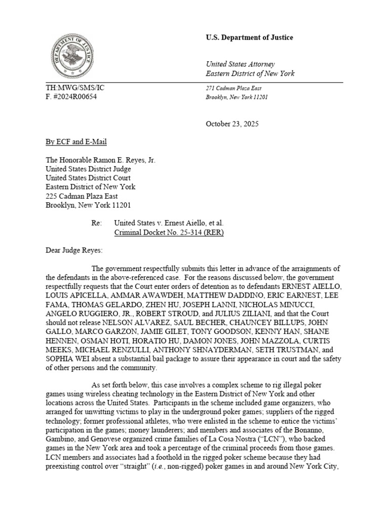 25-CR-314 - US v. Aiello Et Al. - Detention Letter | PDF | Burden Of ...